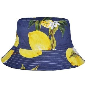 Accessories | Womans Blue Lemon Pattern Bucket Hat Nwt | Poshmark